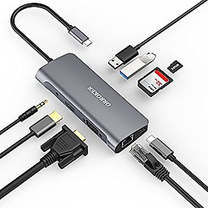 USB C Docking Station,USB C Hub to HDMI 4K Adapter, 9 in 1 Type C with Ethernet Port, USB 3.0 Ports,PD 100W,VGA,SD/TF Card Readers Compatible for MacBook Pro and More Type C Devices