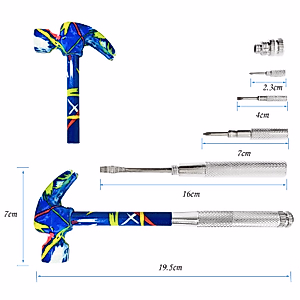 Floral Hammer with Screwdriver 6 in 1 Multifunctional Tool Set with Slotted/Flat Head Phillips Screwdriver & Nut Drivers Garden Tool Nail Puller Hammer Gift for Halloween Thanksgiving Christmas (Blue)