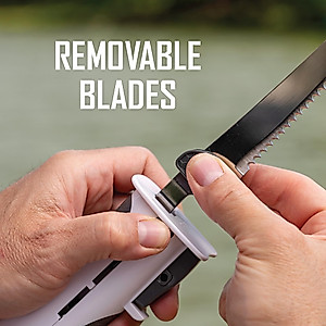 Smith's Lawaia Electric Fillet Knife 51233-2 Removable 8” Serrated Stainless Steel Blades w/Sheath - Fillet Glove & Mesh Storage Bag - Fishing, Outdoor, Hunting Electric Knife - 6 ft Power Cord, White