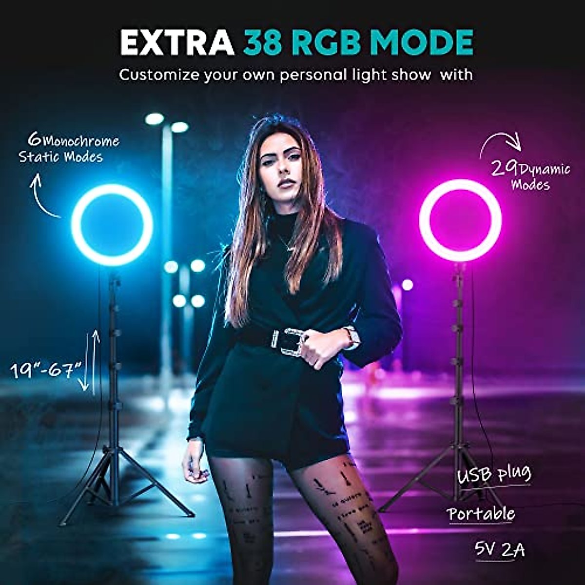 Weilisi 10" Ring Light with Stand 72'' Tall & Phone Holder,38 Color Modes Selfie Ring Light with Tripod Stand,Stepless Dimmable/Speed LED Ring Light for iPhone & Android,YouTube, Makeup,TIK Tok
