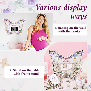 66 Pcs Baby Shower Guest Book Alternatives Set Butterfly Guest Book Baby Shower Guestbook with Photo Frame Baby Sonogram Frame with 60 Butterfly Wood Slices for Birthday Reception (Butterfly, Purple)