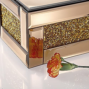 Hipiwe Glass Mirrored Jewelry Box with Crushed Diamond Decor Jewelry Trinket Organizer Box Keepsake Box Treasure Chest Case for Rings Earrings Necklace Storage Box (Large, Gold)