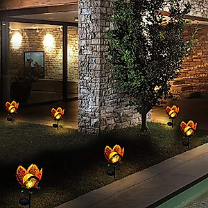 Pannow Large Metal Glass Solar Flowers Yard Art, Garden Solar Lights Outdoor,Solar Powered Stake Lights,Decorative Garden Lights for Walkway,Pathway,Yard,Lawn,2Pack