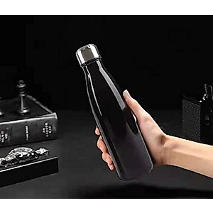 Mfhzwjuan-17 Oz Stainless Steel Vacuum Insulated Water Bottle - Reusable Metal Water Bottle -24 Hours Cold, 12Hours Hot - Double Wall Cola Shape - Leakproof Sports Bottle - Black