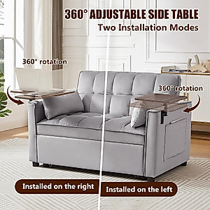 Yafylly 3 in 1 Sleeper Sofa Couch Bed, Pull Out Loveseat with Storage, Full Size Velvet Convertible Chair with 2 Pockets & 2 Pillows for Living Room