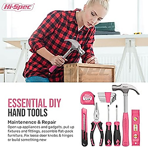 Hi-Spec 58pc Pink 8V USB Electric Drill Driver & Household Tool Kit Set With Variable Speed DIY Cordless Power Screwdriver
