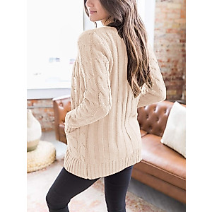 PRETTYGARDEN Women's Open Front Cardigan Sweaters Fashion Button Down Cable Knit Chunky Outwear Coats (Beige,Small)