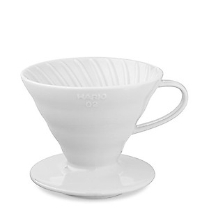 Hario V60 Coffee Pour Over Kit Bundle Set - Comes with Ceramic Dripper, Range Server Glass Pot, Measuring Spoon, and 100 Count Package of Hario 02W Coffee Filters