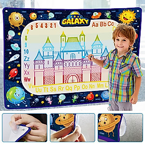 Jasonwell Aqua Water Doodle Mat 48 x 36 Inches Large Magic Drawing Doodling Mat Coloring Mat Educational Toys Christmas Birthday Gifts for Kids Toddler Boys Girls Age 2 3 4 5 6 7 8 Year Old (Galaxy)