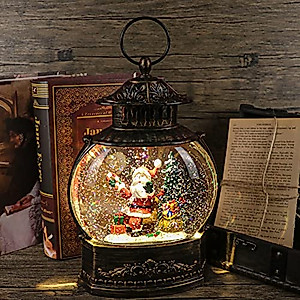 DRomance Christmas Singing Snow Globe Lantern Battery Operated USB Powered Lighted Water Glitters Music Snow Globe Holiday Decoration for Women Children(Santa, 6 x 3.2 x 11 Inches)