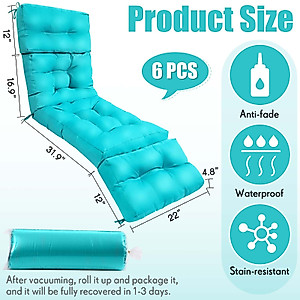 Huwena 6 Pcs Outdoor Chaise Lounge Cushion Pool Patio Lounge Cushions 22 x 73 x 4.7H Inch Waterproof Lounge Chair Cushion Beach Lounge Cushion Replacement for Patio Lounge Chairs (Lake Blue Style)