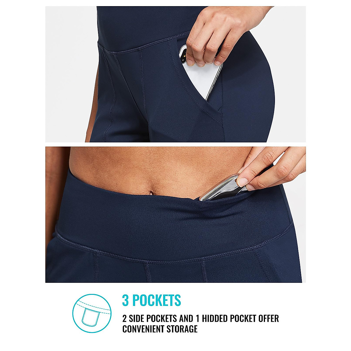 BALEAF Women's Bermuda Shorts Long Athletic Shorts High Waisted 10" for Running Walking Gym Quick Dry Navy Size L