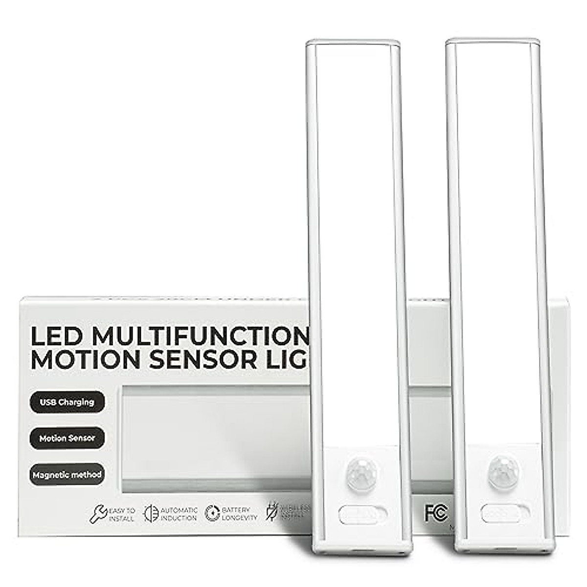 LED Motion Sensor Cabinet Light - Under Cabinet Lights 40 LED Rechargeable Battery Operated Under Counter Closet Lighting,Magnetic Wireless Closet Lights for Wardrobe,Kitchen,Stairs, Hallway (2 Pack)