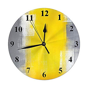 AOYEGO Grey Yellow Brush Wall Clock Art Painting Graffiti Stripes Line Clock Round Silent Non Ticking Home Decor 10 Inch for Living Room Bedroom Office
