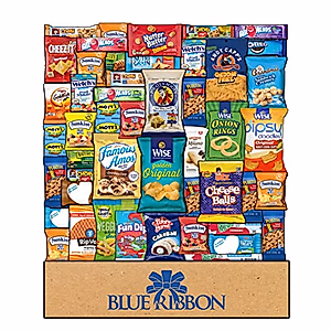 BLUE RIBBON Easter Snack Box Care Package Variety Pack (52 Count) Cookies Chips Candy Snacks Box for Office Meetings Schools Friends Family Military College Women Men Adult Kids