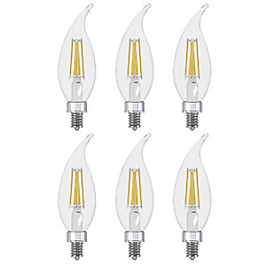 GE (6 Bulbs) Refresh LED Energetic Daylight LED CAC Lightbulb, Candelabra Base, 60 watt Equivalent, Dimmable, Clear Finish, HD Light, LED Decorative, Bent tip Chandelier Light Bulb, 500 lumens