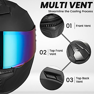 AUBOA Full Face Motorcycle Helmets for Adults Men and Women DOT Street Bike Racing Helmet with Tinted Visor Model MD-813 (Matte Black, L)