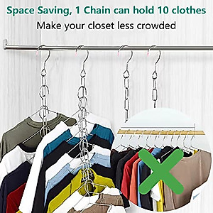 1 Pack Clothes Hangers Chain, 10 Slots Closet Organizer Clothes Hangers Storage, Magic Hanger Chains with Stainless Steel & Collapsible, Space Saving Hanging Chains