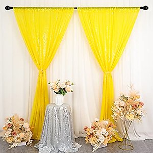 Pardecor Sequin Curtains Panels Sequin Backdrop Curtain Glitter Curtains Sparkle Photo Booth Backdrop Shimmer Backdrop for Parties Wedding Backdrop (2pc 2ftx8ft, Yellow)…
