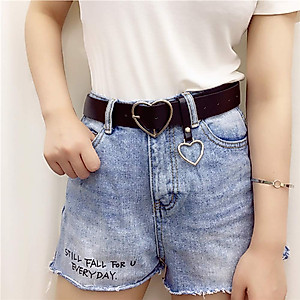 UTENEW Heart Shape Belts Wide Black Leather Waist Belt Women Jeans Pants Dresses with Alloy Buckle, Silver