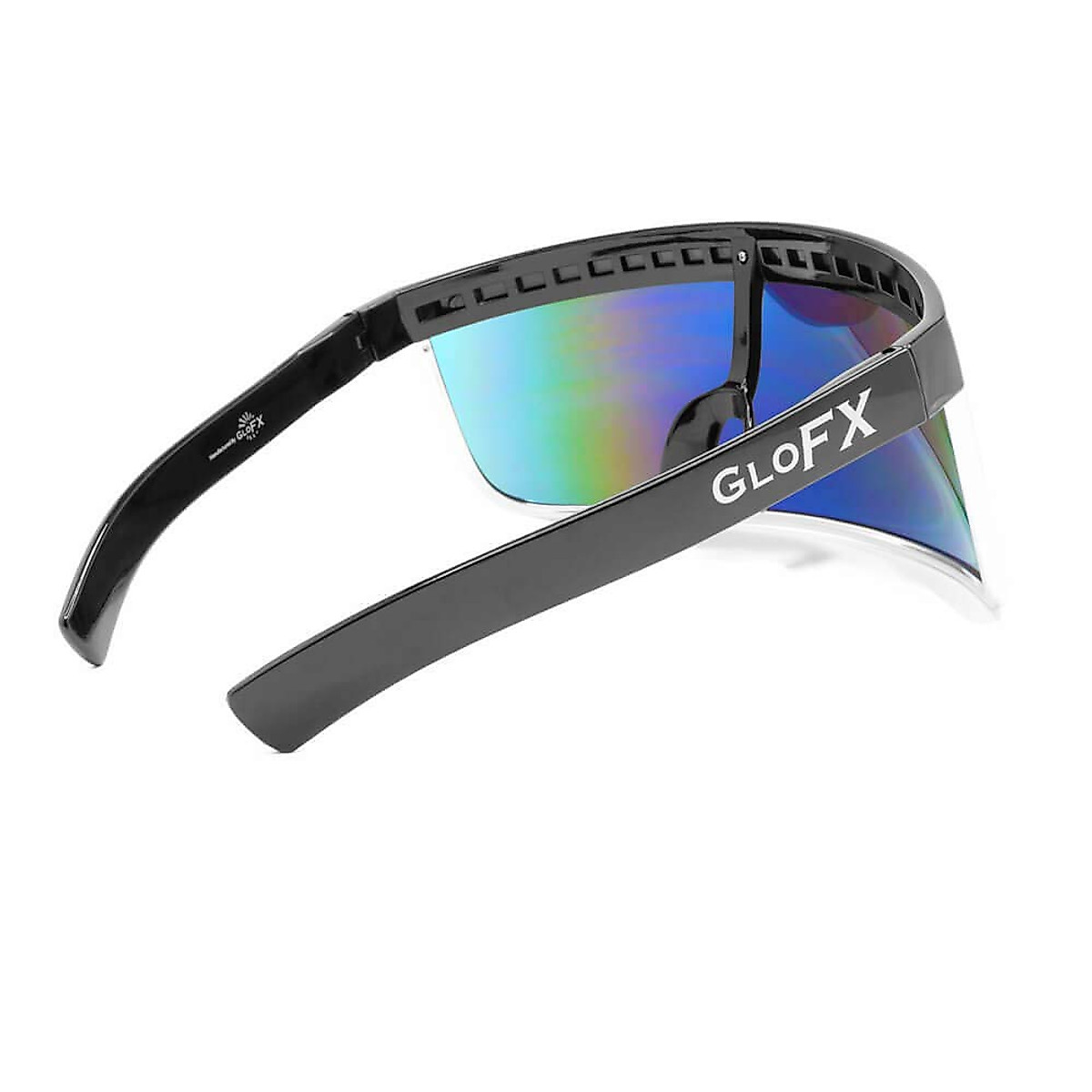 GloFX Diffraction Glasses Visor - Rainbow Mirror Effect - Oversized Futuristic Shield Sunglasses - Perfect for Raves, Music Festivals, Performance Art, Fashion