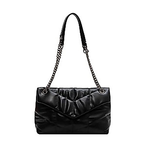 Womens Bag Fashion Leather Shoulder Bag Classic Women Bag Chain Shoulder Totes Handbag Winter Fashion Bags (Color : Black, Size : 12 * 7 * 4inch)
