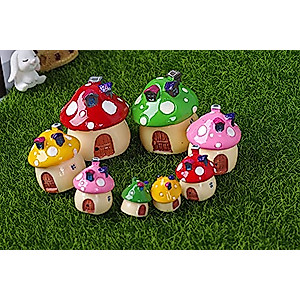 Dong Huang 8pcs Mini Mushrooms Miniature Fairy Garden Accessories Mushroom House, Micro Landscape Garden Decoration, Plant Flower Pots Ornaments(4 Sizes)