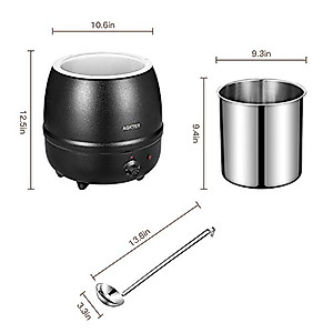 Agkter Electric Soup Warmer With Spoon 10.5-Quart Black