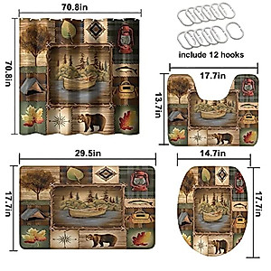 Zmcongz Lodge Bear Moose Shower Curtain Set with Rugs Retro Rustic Farmhouse Cabin Bath Curtain for Bathroom Waterproof Fabric Bathroom Decor Set, 72x72 Inch