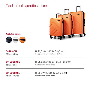 Swiss Mobility LGA Collection Hard Shell Spinner Carry On Luggage for Airplanes, Rolling Suitcase with 360-Degree Spinner Wheels, Retractable Handle, Airline Approved, 20 Inch, Orange