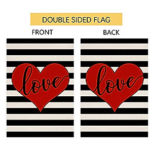 Valentine's Day Love Spring Garden Flag Vertical Double Sided Red Stripe Burlap Yard Outdoor Decor 12.5 x 18 Inches