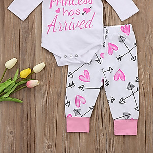 FOCUSNORM 4 pcs Baby Girls Pants Set Newborn Infant Toddler Letter Romper Arrow Heart Pants Hats Headband Clothes Pink