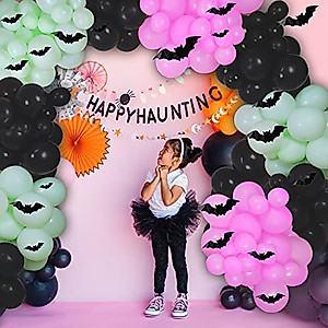 HPWF Green Black Pink Balloon Garland Arch Kit-140Pcs Halloween Balloon Garland With Fake Spiders Bat Stickers for Halloween Wedding Girl Baby Shower Little Boo Party Decorations …