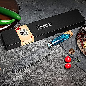 Kuwata Santoku Knife, Professional Japanese VG-10High Carbon Stainless Steel Damascus Kitchen Santoku Chefs Knife, Ergonomic Wood Knife Handle, Super Sharp Chef's Knives with Gift Box