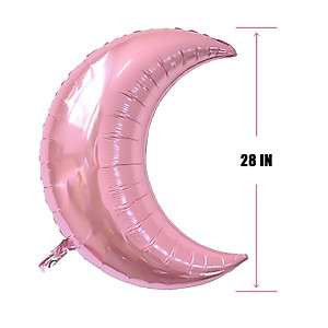 Crescent Moon Shaped Mylar Balloons 28 inch Moon and Star Party Balloons Pack of 18 for Birthday Party Anniversary Celebrate Parties Wedding Baby Shower Decorations (Moon and Star Rose Gold 28 In)