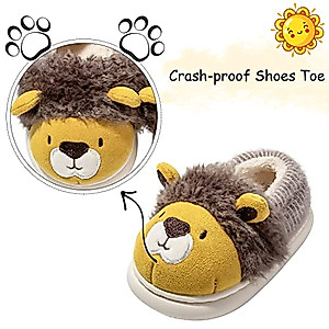 Fiedaz Toddler Slippers Boys Girls Plush Warm House Slippers Ultra-light Cartoon Lion Slipper Slip-on Non-slip Sole Home Shoes Indoor Outdoor Yellow 6-6.5 CN 150