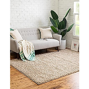 Rugs.com Everyday Shag Rug  –  Taupe Shag Rug Perfect for Bedrooms,Dining Rooms,Living Rooms and More,Beige,7'x10'