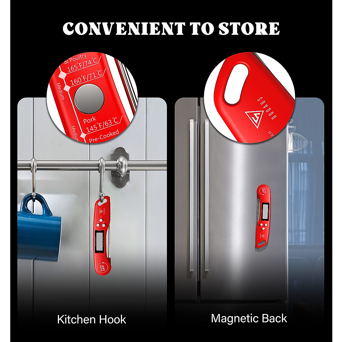 DOQAUS Digital Meat Thermometer, Instant Read Food Thermometer for Cooking, Kitchen Thermometer Probe with Backlit & Reversible Display, Cooking Thermometer Temperature for Turkey Grill BBQ Candy