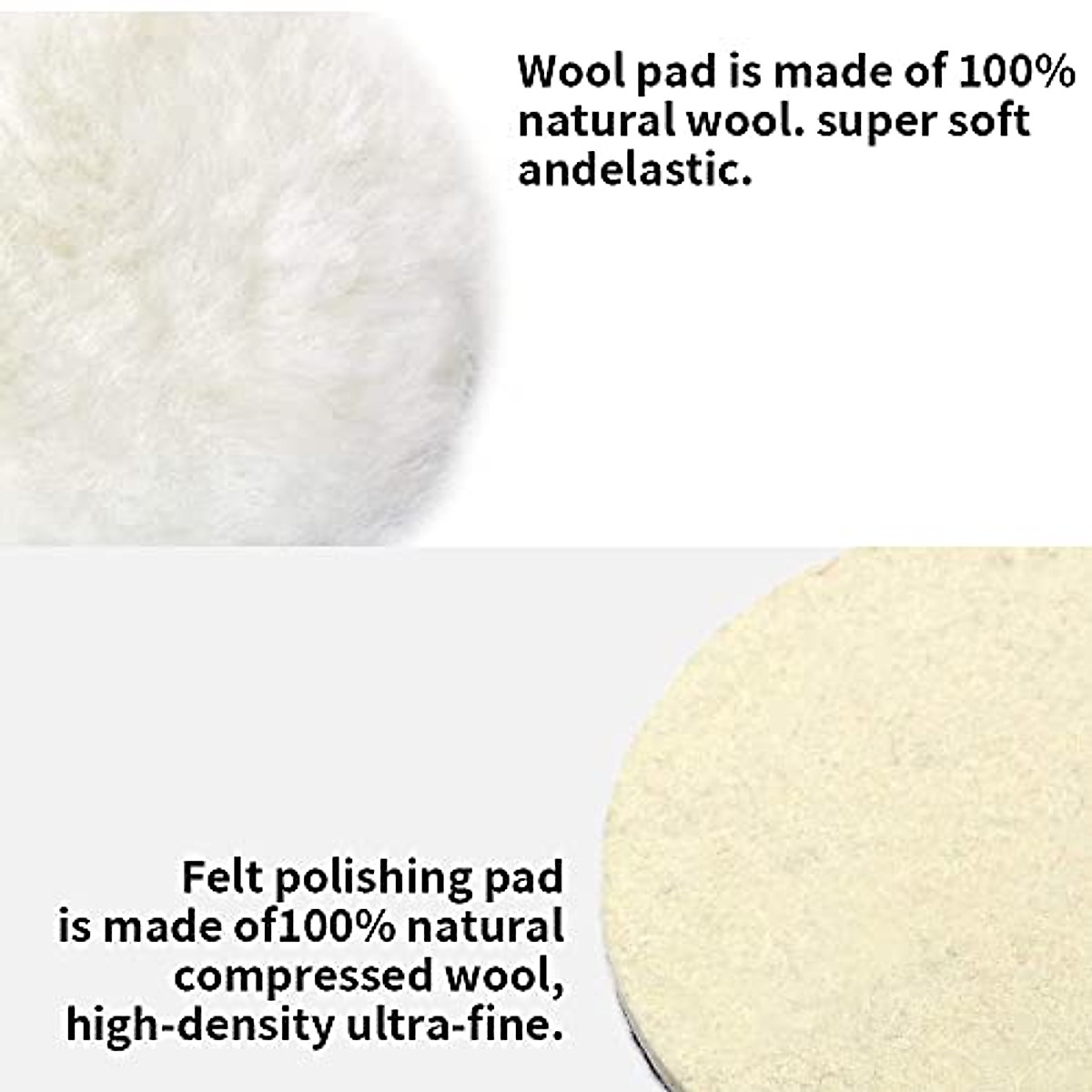 SI FANG 8Pcs 4 Inch Wool Polishing-Buffing Pads Kit with Hook & Loop Backer Plate M10 Thread Drill Adapter, Wool Waxing Polishing Pad and Felt Buffing Wheel Car Buffer Drill Attachment