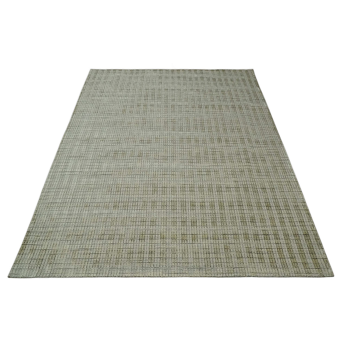 Artisan's Arc Checkered Scandinavian Hand Made Blended Wool Flatwoven Area Rug, Camel, Beige and Gray, 8x10 | KE16810