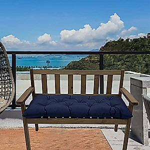 Outdoor/Indoor Waterproof Bench Cushion,Non-Slip Bench Pads with Ties Swing Chair Tatami Cushion,Bench Cushions for Patio Backyard Porch Garden Wicker Loveseat Furniture (47.2*19.7inch, navy blue)