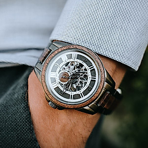 HOLZKERN Jemaa Men’s Watch, 43mm Silver Skeleton Dial, Brushed Stainless Steel Strap, Vintage Watch for Men