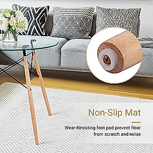 Nidouillet Round Glass Dining Table, Coffee Desk with 4 Beech Wood Legs for Kitchen Living Room AB053