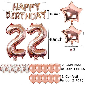 22nd Birthday Decorations Party Supplies, Jumbo Rose Gold Foil Balloons for Birthday Party Supplies,Anniversary Events Decorations and Graduation Decorations Sweet 22 Party,22nd Anniversary