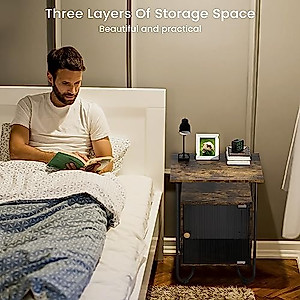 LiebeRen End Table,Large End Table,Nightstand,Side Table, Side Tables Bedroom,Mid Century Modern Nightstand,Vintage Style.