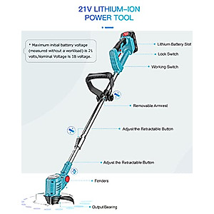 Weed Wacker Cordless 21V, 47" Adjustable String Trimmer, Brush Cutter Lawn Edger Battery Powered 3000mAh, Lightweight Cordless Weed Eater Grass Trimmer for Lawn Trimming Lawn Care