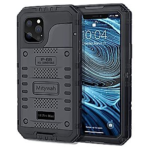 Mitywah Waterproof Case for iPhone 12 Pro Max, Heavy Duty Military Grade Armor Metal Case, Full Body Protective Rugged Shockproof Thick Dustproof Strong Case for iPhone 12 Pro Max 6.7’’, Black