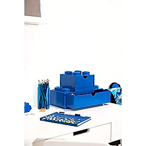 Room Copenhagen LEGO Storage Brick 4 Desk Drawer, 4-Stud Stackable Tabletop Storage Box, 6.2 x 6.2 x 4.4 In, Blue