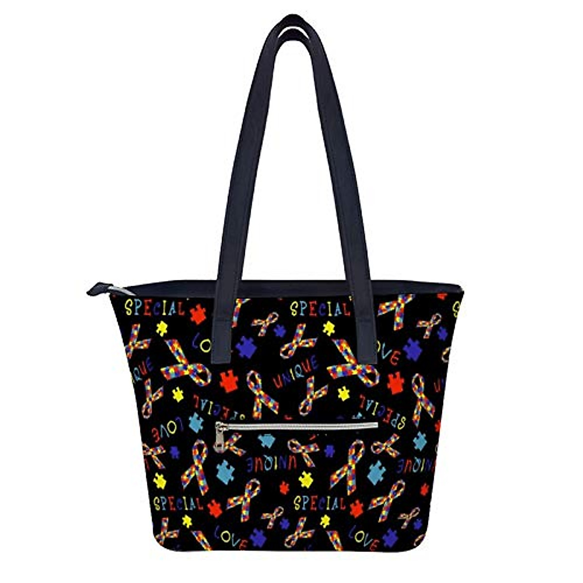 Novelty Fashion Women Handbag Tote Shoulder Bag Purse with Long Handle for Work School Shopping - Autism Awareness Love