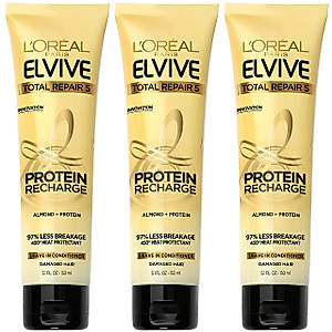 L'Oreal Paris Elvive Hair Treatment - Total Repair 5 - Protein Recharge Leave-In Conditioner - Net Wt. 5.1 FL OZ (150 mL) Per Tube - Pack of 3 Tubes